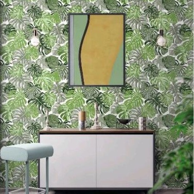 Jual wallpaper dinding tropis daun hijau wallpaper vinil premium 10m ...
