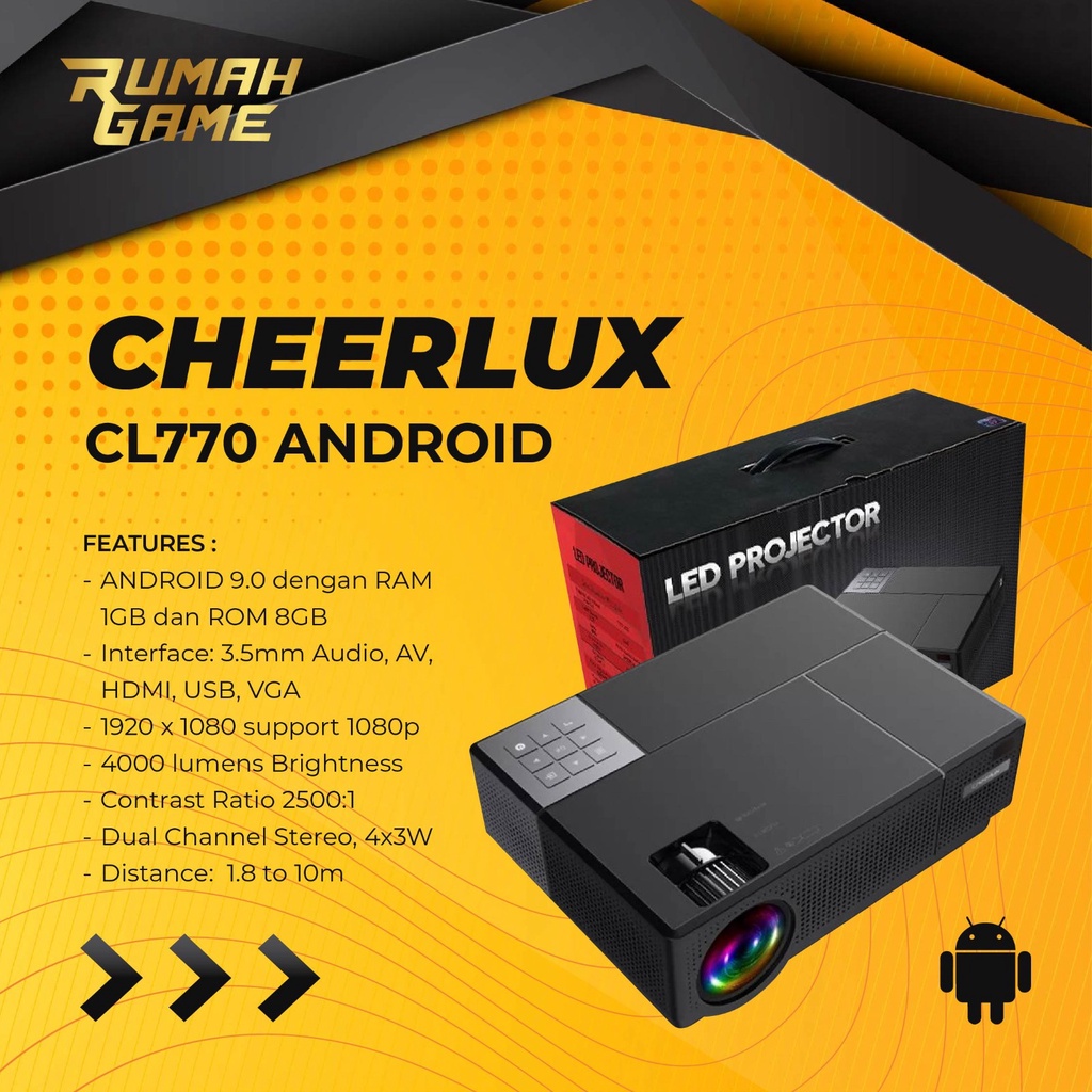 Jual Mini Proyektor Cheerlux CL770 Android 4000 Lumens Projector Full ...