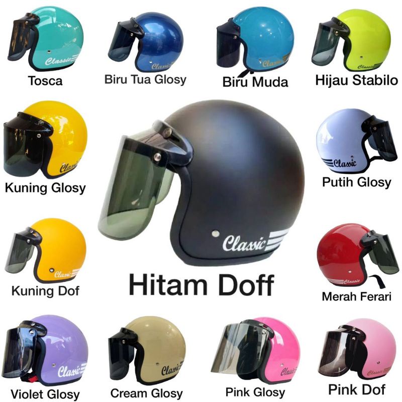 Jual HELM BOGO CLASSIC KEKINIAN ANAK MUDA VIRAL KACA DATAR SMOKE ...