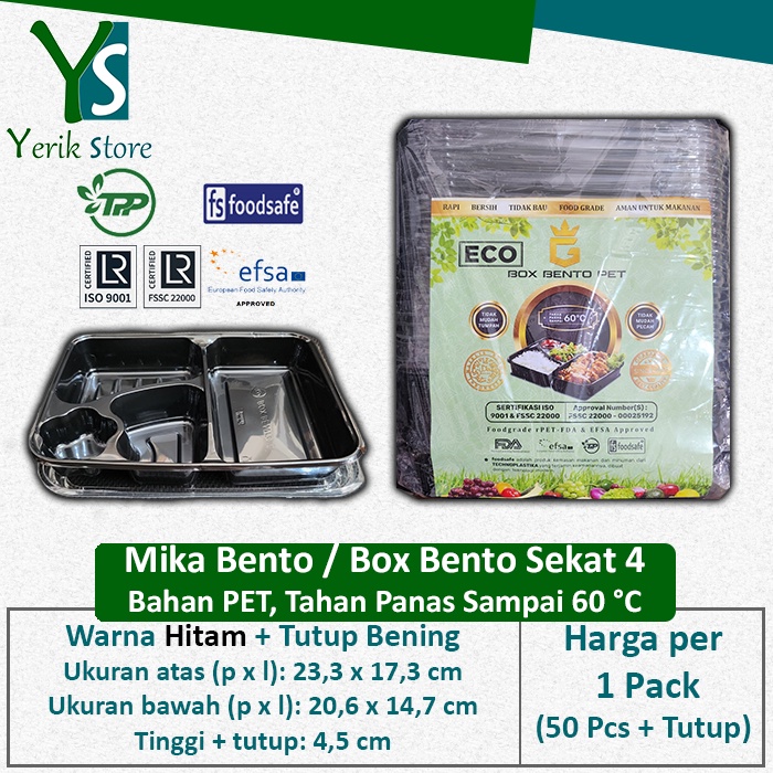 Jual Mika Bento Sekat 4 + Tutup isi 50 set TRAY BENTO BOX BENTO KOTAK ...