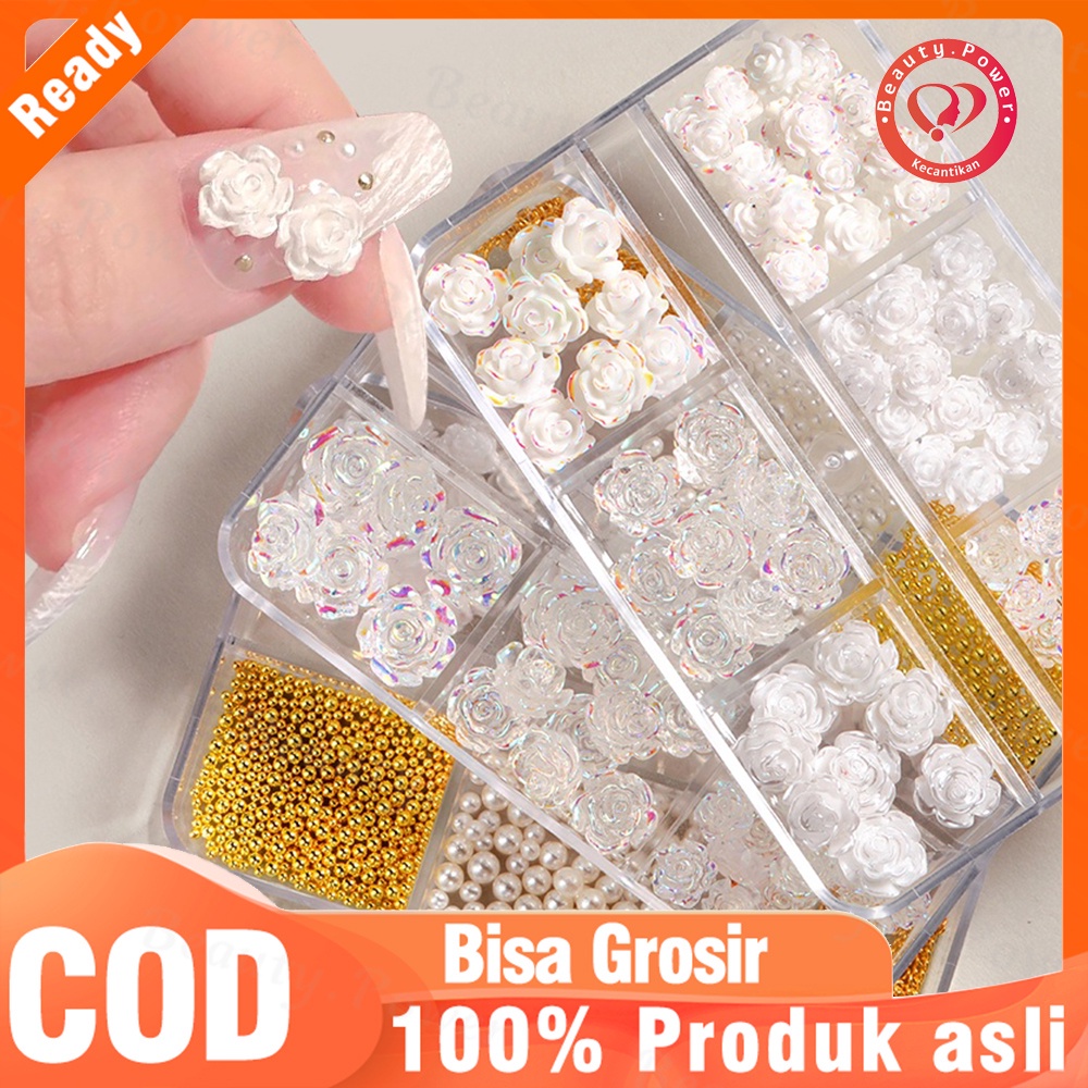 Jual 1 Kotak Bunga Resin Warna Putih Dengan Manik-Manik Emas Untuk ...