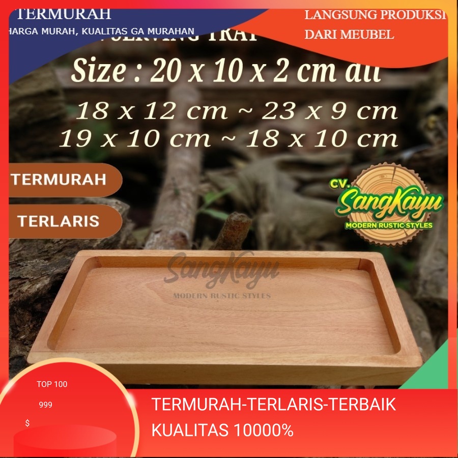 Jual Wooden serving tray 10x20cm Wooden coaster tatakan piring kayu ...