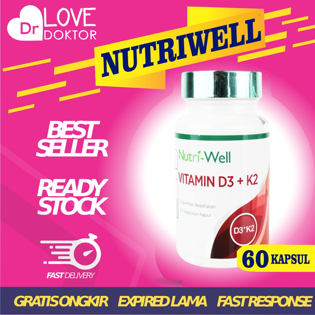 Jual NUTRIWELL NUTRI WELL VITAMIN D3 + K2 VIT D 400 IU K2 30 MCG TULANG GIGI IMUNITAS TUBUH 60 ...