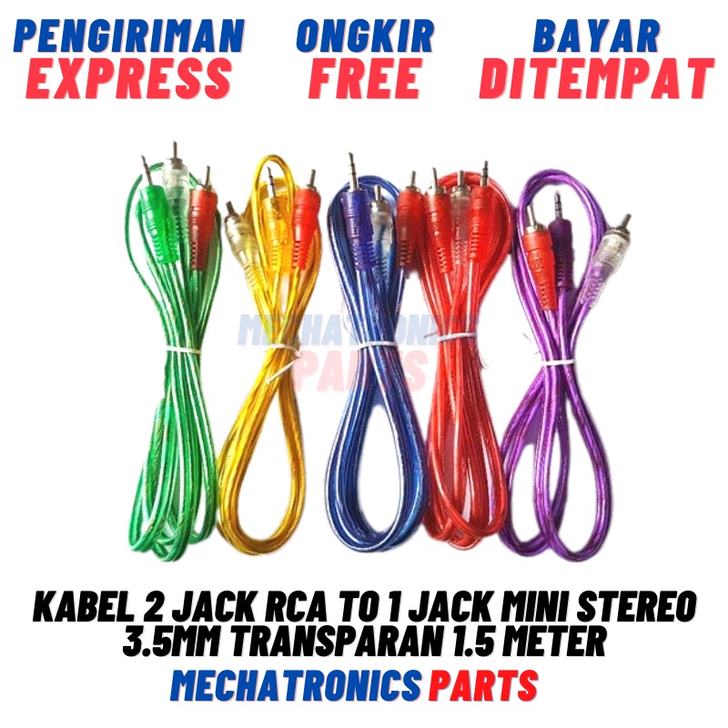 Jual KABEL 2 JACK RCA TO 1 JACK MINI STEREO 3.5MM TRASPARAN 1.5METER ...