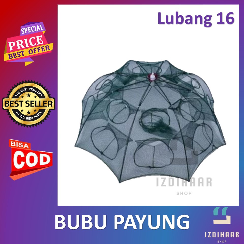 Jual Bubu Payung Jaring Ikan 16 Lubang Jebakan Perangkap Udang ikan Kepiting Model Payung ...
