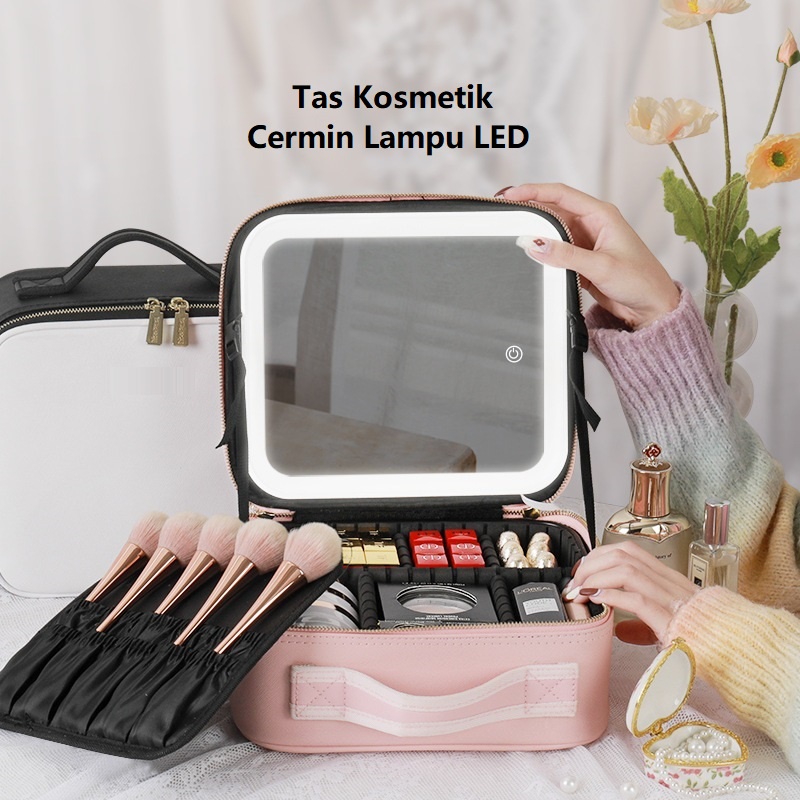 Jual Tas Kosmetik dengan Cermin Lampu LED Tas Makeup Beauty Case ...