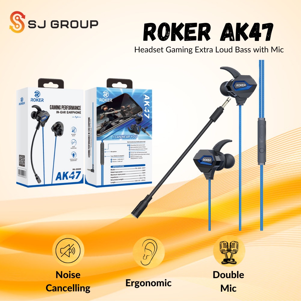 Jual ROKER AK47 Headset Gaming Earphone With Mic Extra Loud BASS | Shopee Indonesia