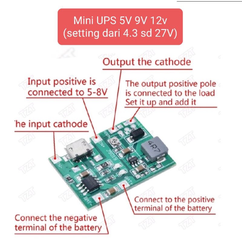 Jual Modul rangkaian UPS 5v 9v 12V 3,7-27V max 2A DC Baterai Li ion ...