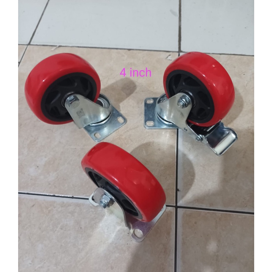 Jual RODA PU MERAH 4 INCH VARIASI TIPE / RODA KASTOR DAN TROLI 4" HEAVY ...