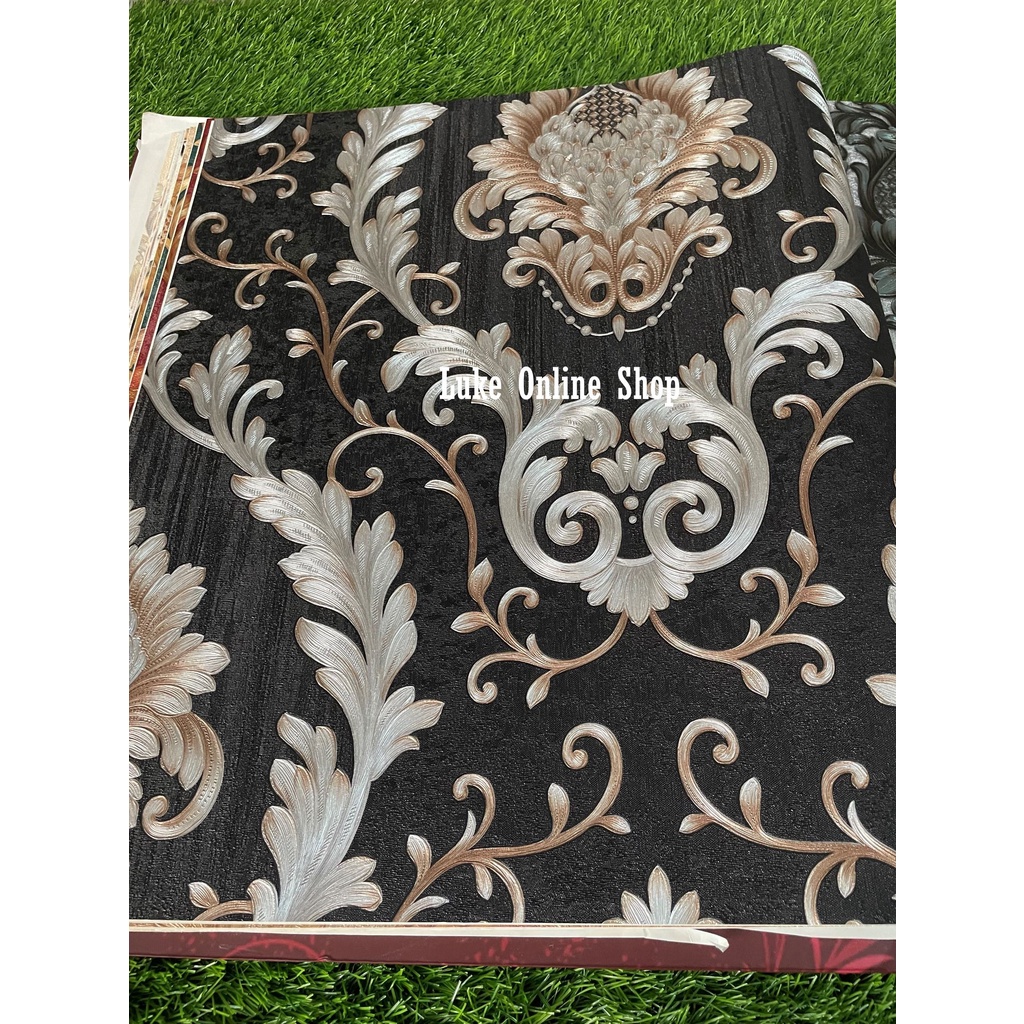 Jual Wallpaper Dinding Motif Batik Ranting Garis Elegan Silver Merah ...