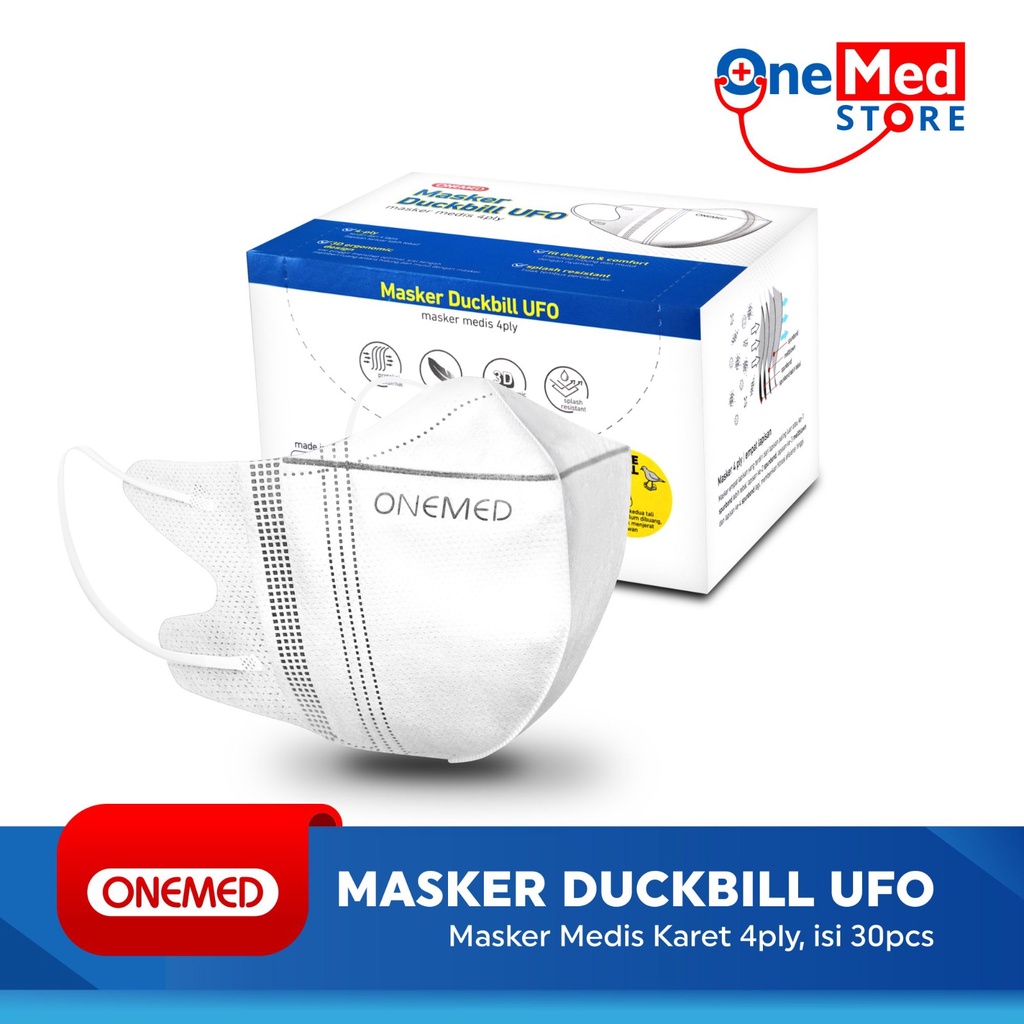 Jual Masker Karet Medis Duckbill UFO Putih 4ply OneMed Box Isi 30 ...