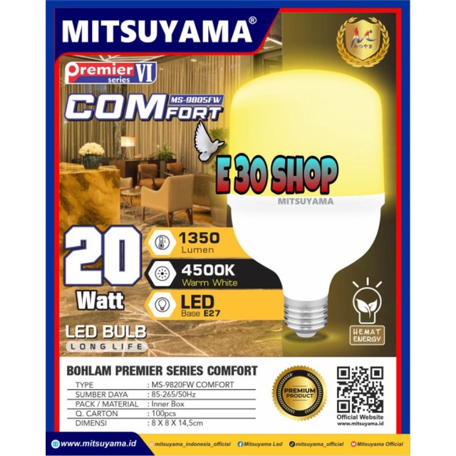 Jual Bohlam Lampu LED 20 Watt MITSUYAMA Premier V| COMFORT Cahaya | Shopee Indonesia