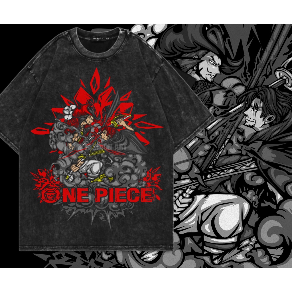 Jual Kaos Oversize Design Anime One Piece Shanks VS Mihawk / Kaos Anime ...