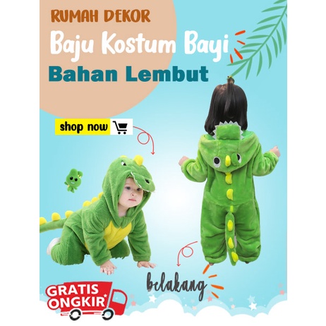 Jual Baju Kostum Dinosaur Anak Bayi Dino Onesie Karakter Animal hewan | Shopee Indonesia