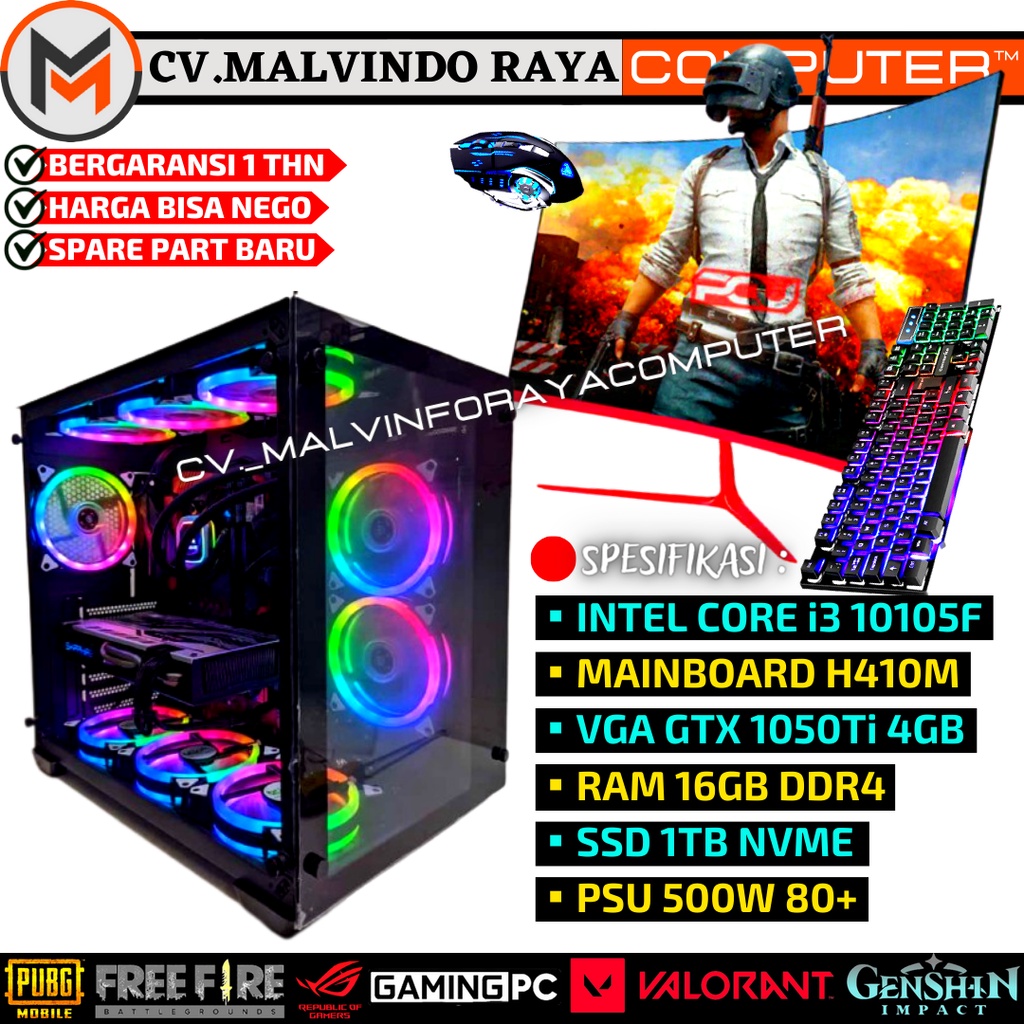 Jual PC GAMING FUL SET CORE I3 10105F VGA GTX 1050Ti CPU GAMING RAKITAN SSD 1TB NVME SIAP PAKAI ...