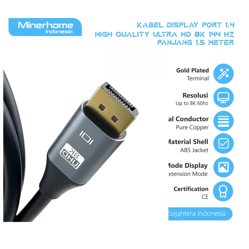 Jual Kabel Display Port HIGH QUALITY 8K 144Hz UHD FHD Gold Plated ...