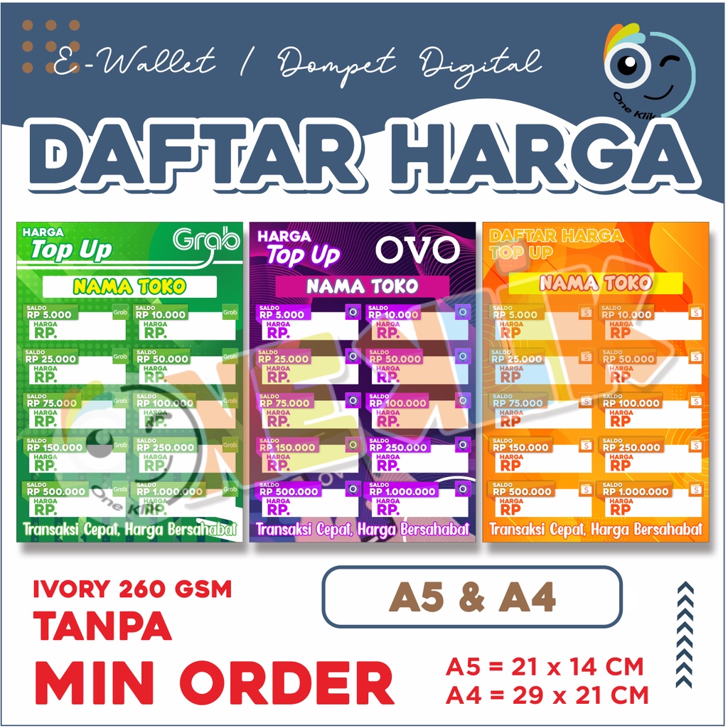 Jual Poster Konter Daftar Harga Top Up / Poster Paket Konter / Poster E ...