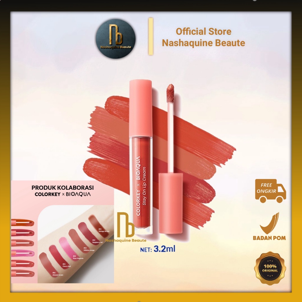 Jual Colorkey X Bioaqua Stay On Lip Cream Matte 6 Colors | Lipstik ...