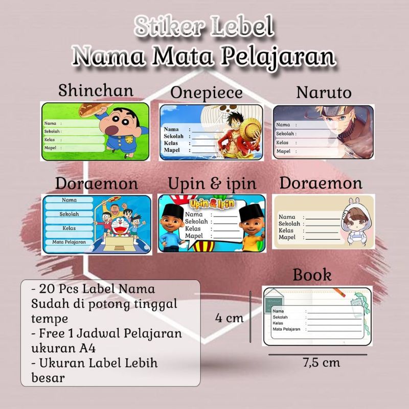 Jual stiker lebel nama mata pelajaran free jadwal pelajaran | Shopee Indonesia