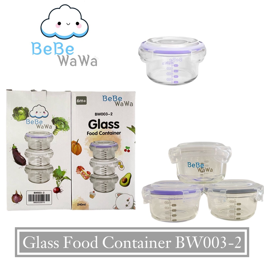 Jual BeBeWaWa 3pcs 240ml Premium Baby Glass Food Container Round BW003-2 | Shopee Indonesia