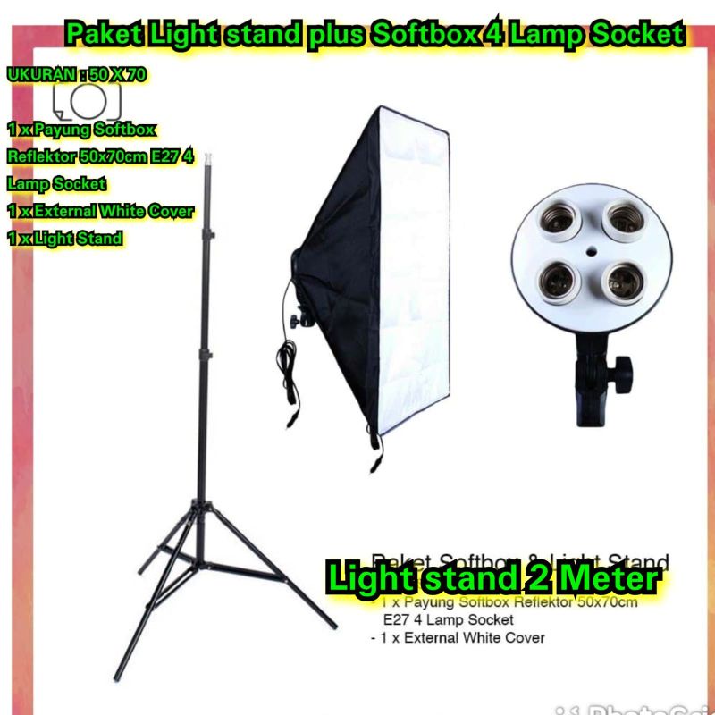 Jual Paket light stand plus softbox 4 lamp socket E27 Payung sudio fillset Cahaya studio ...
