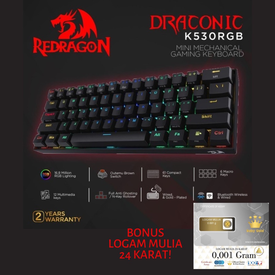 Jual Keyboard Redragon Dual Mode Mechanical Gaming DRACONIC WHITE ...