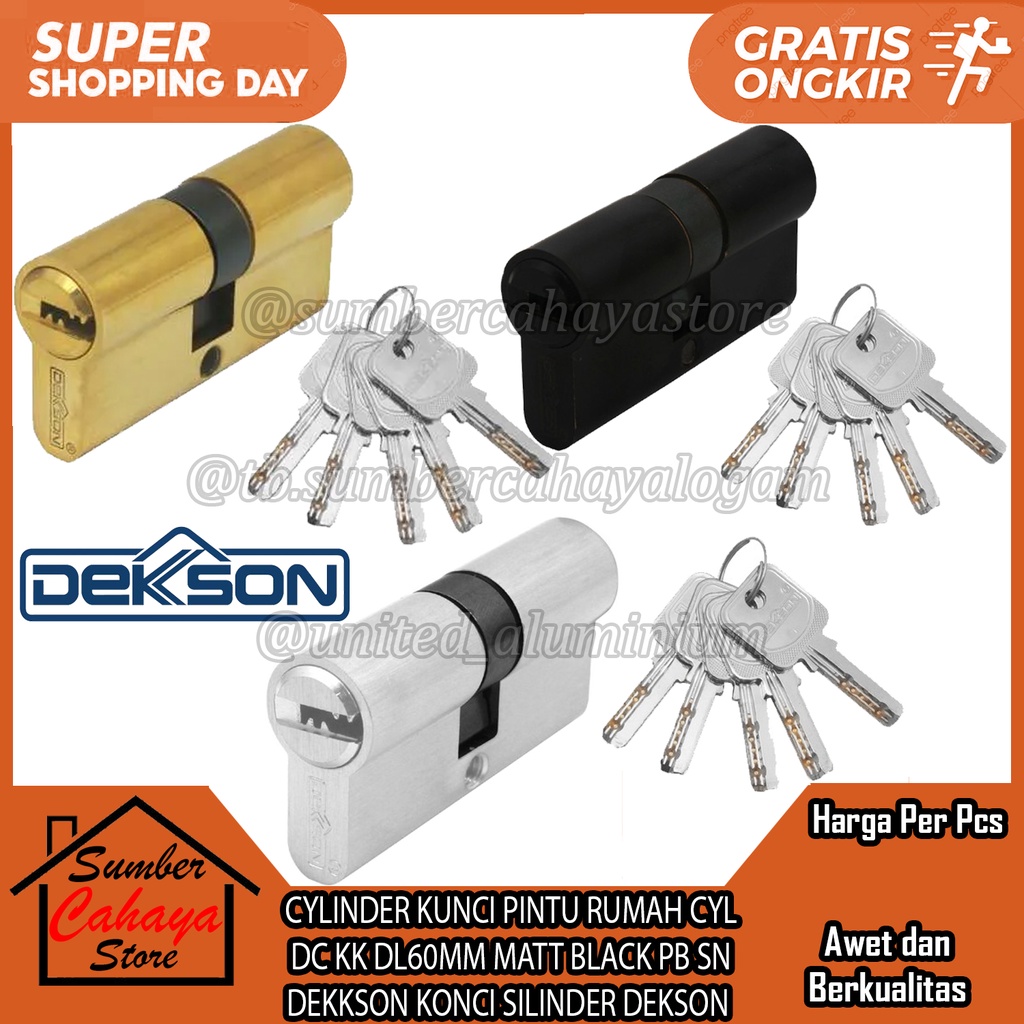 Jual CYLINDER KUNCI PINTU RUMAH CYL DC KK DL60MM MATT BLACK PB SN DEKKSON 5 ANAK KUNCII KONCI ...