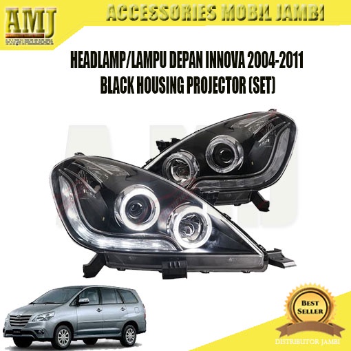 Jual HEADLAMP/LAMPU DEPAN INNOVA 2004-2011 BLACK HOUSING PROJECTOR (SET ...