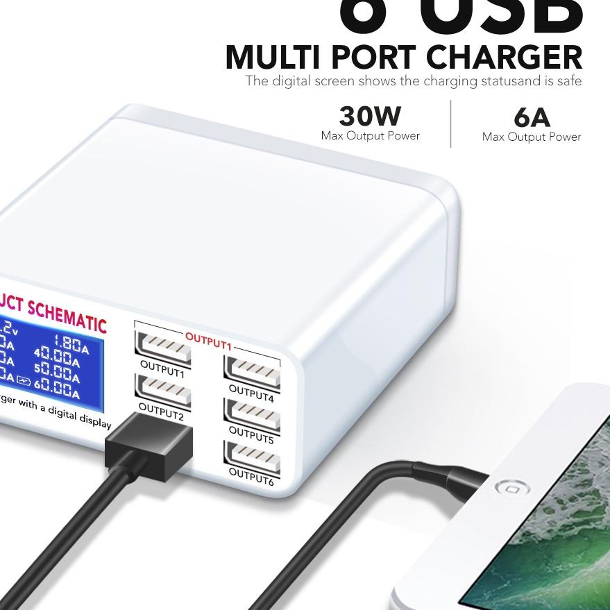 Jual AMINO 6 USB Port Multi Port Charger Fast Charger LED Function 30W 40W | Shopee Indonesia