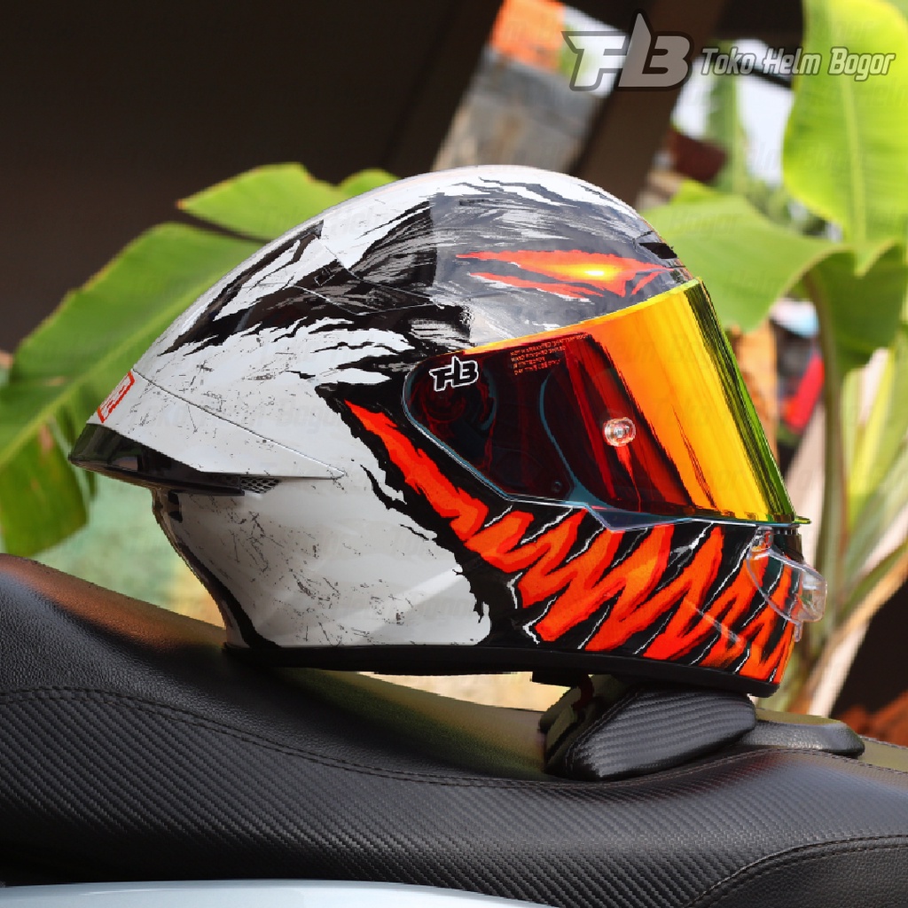 Jual KYT TT Course Anti Venom White repaint visor REDGOLD spoiler 3D ...