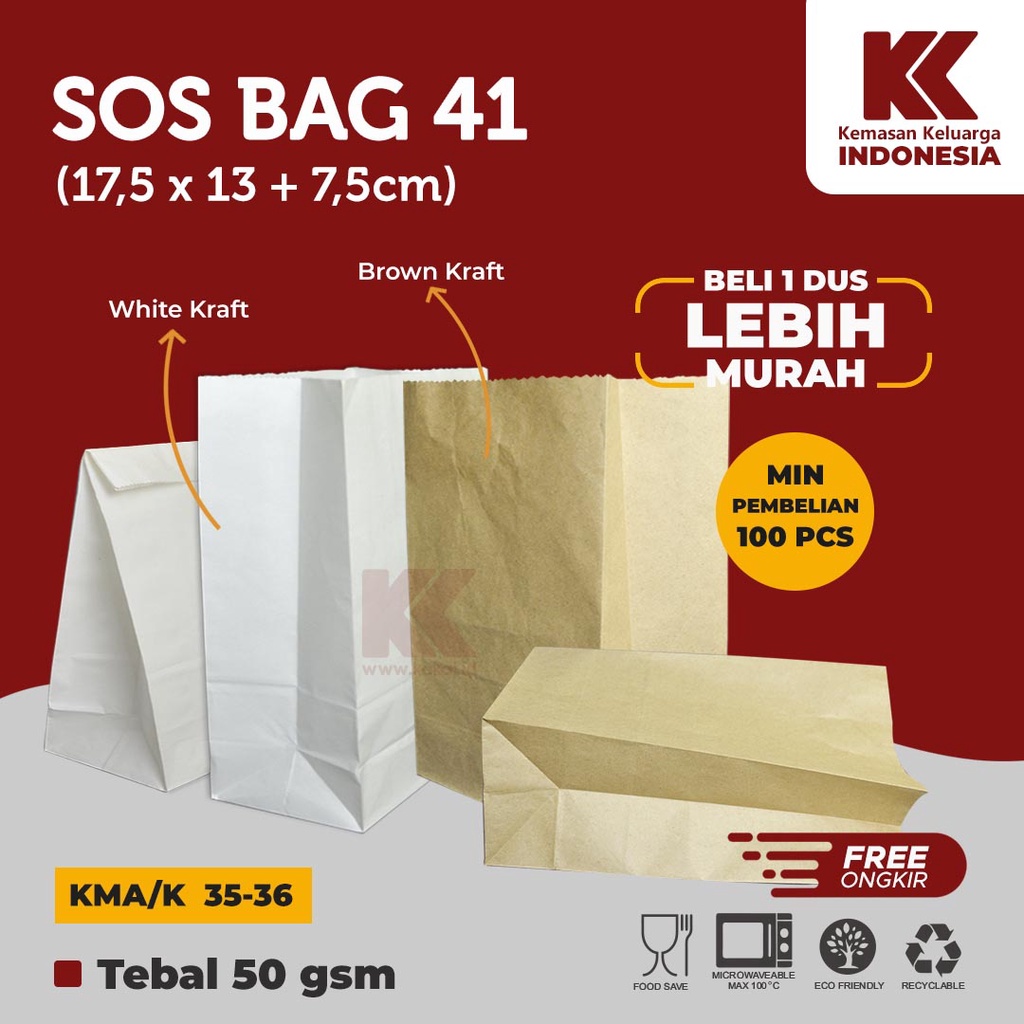 Jual SOS BAG 41 (17,5x13+7,5cm) / PAPER BAG ROTI / PAPER BAG BURGER ...