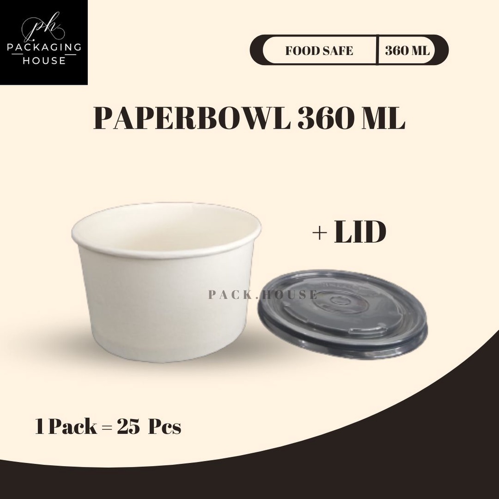 Jual Paper Bowl 360 Ml + Tutup | Isi 25 Pcs | Rice Bowl | Mangkok ...