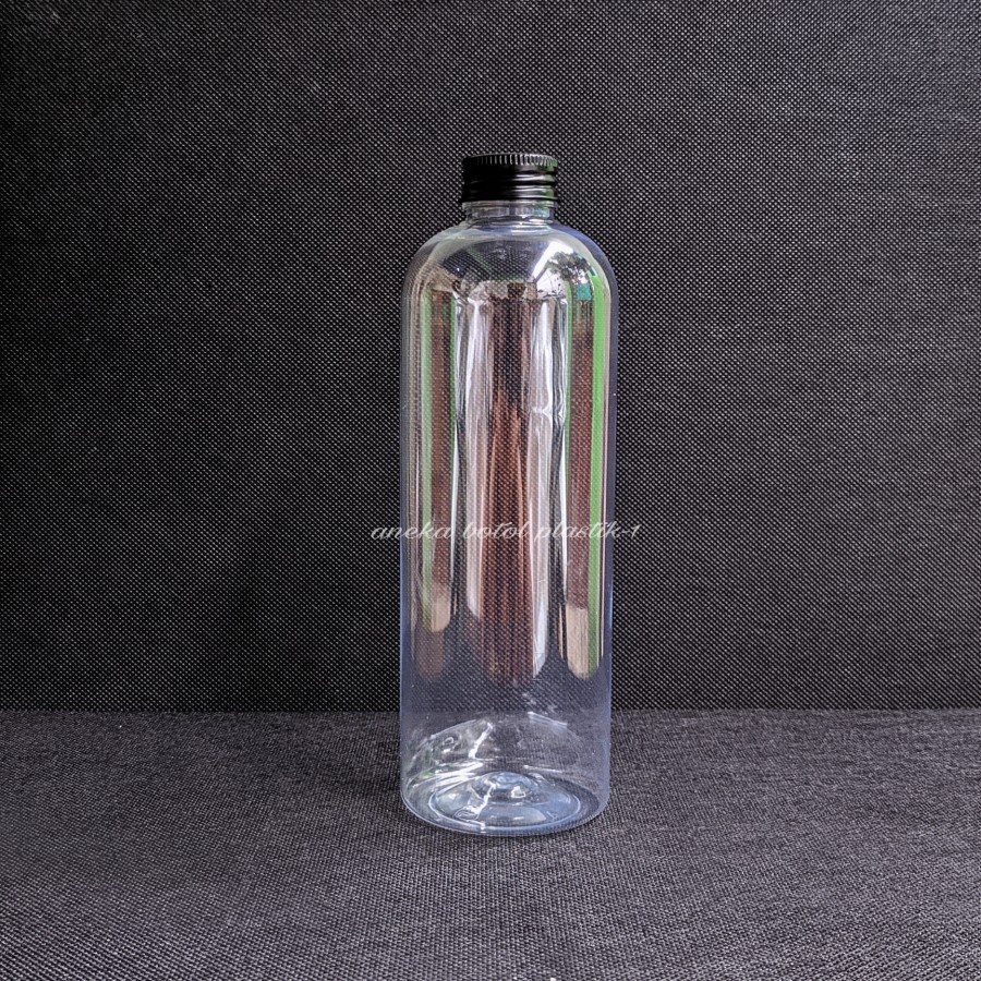 Jual Botol Plastik 500ml Tinggi Clear Tutup Ulir Alumunium Hitam / Botol Ulir 500ml Pet Tebal ...