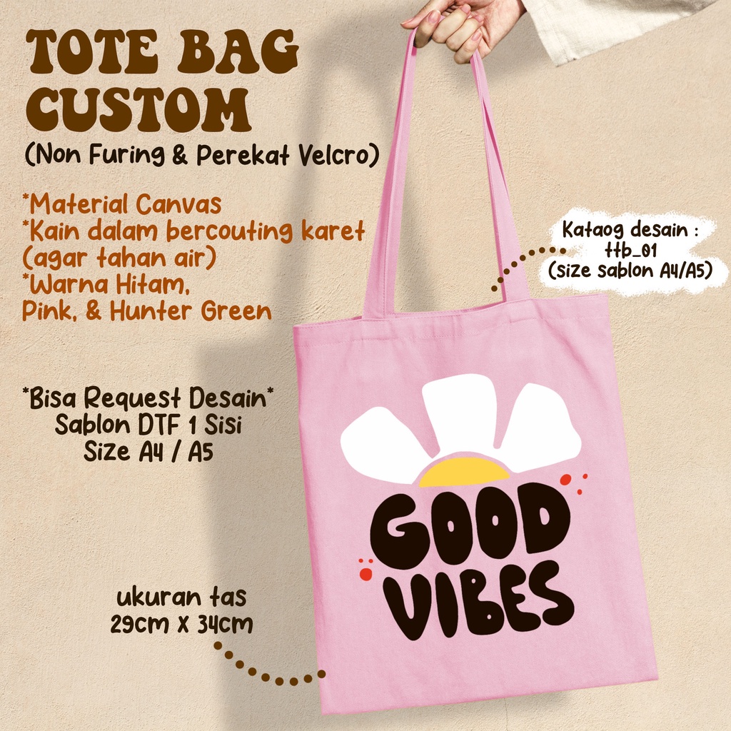 Jual CUSTOM TOTE BAG / TAS CUSTOM SABLON DTF BEBAS DESAIN FOTO / LOGO ...