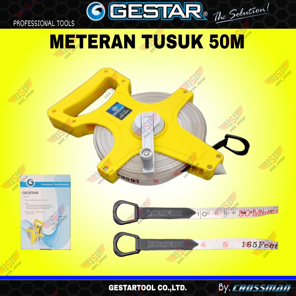 Jual GESTAR Meteran Roll Tusuk 50m Meteran Gulung Tancap Fiber Meteran ...