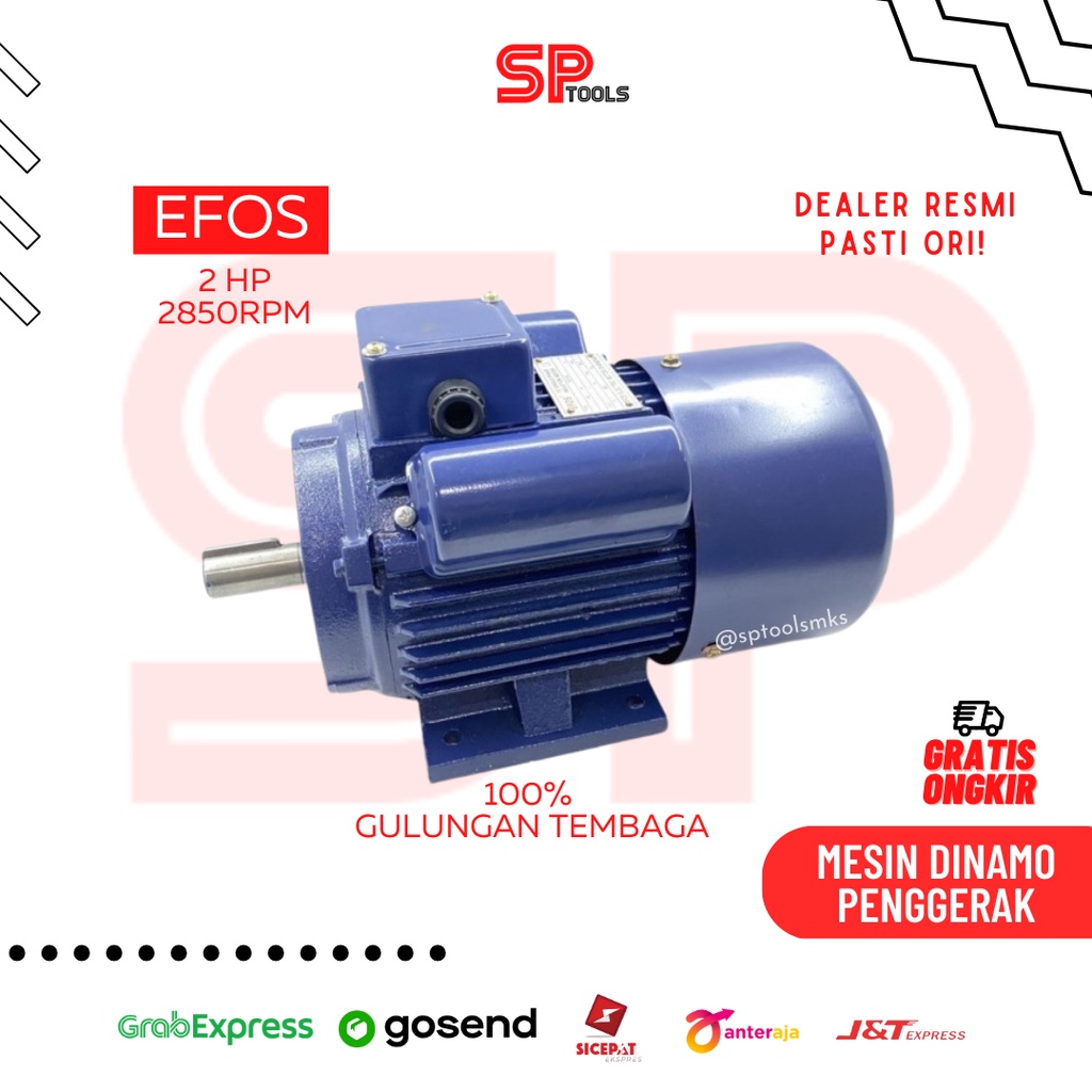 Jual EFOS DINAMO ELEKTRO MOTOR PENGGERAK 2HP 1 PHASE 2850RPM PUTARAN CEPAT | Shopee Indonesia