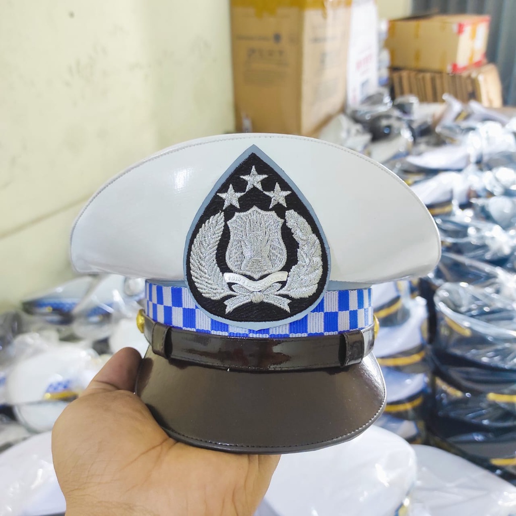 Jual Topi Pet Polisi BINTARA Lantas Terbaru Catur Bordir Kain Tebal ...