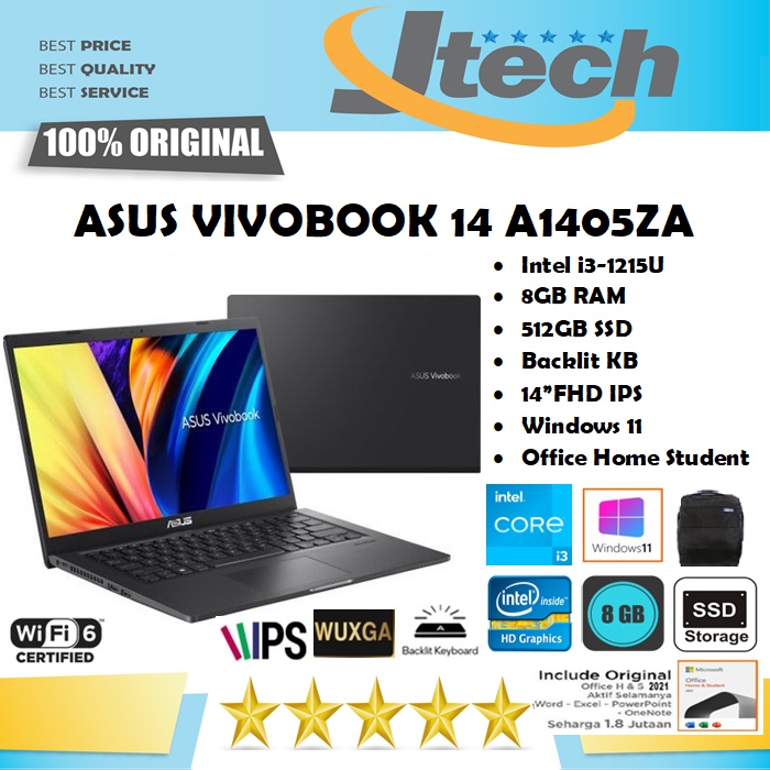 Jual ASUS Vivobook 14 A1405ZA - i3-1215U- 8GB - 512GB SSD - BACKLIT KB - 14"WUXGA IPS - WIN11 ...