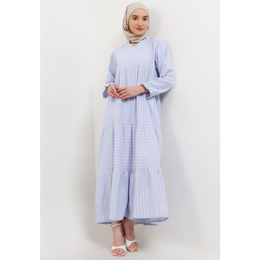 Jual MFMW Imagoril Dress Gamis Biru Motif Salur | Shopee Indonesia