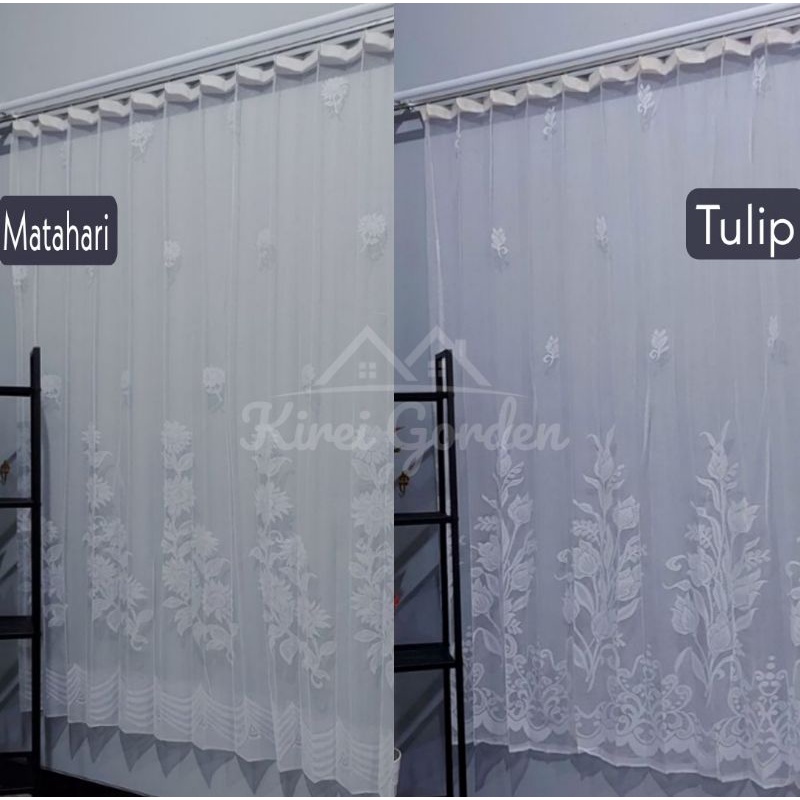 Jual Vitrase / gorden putih polos motip bunga matahari & tulip untuk ...