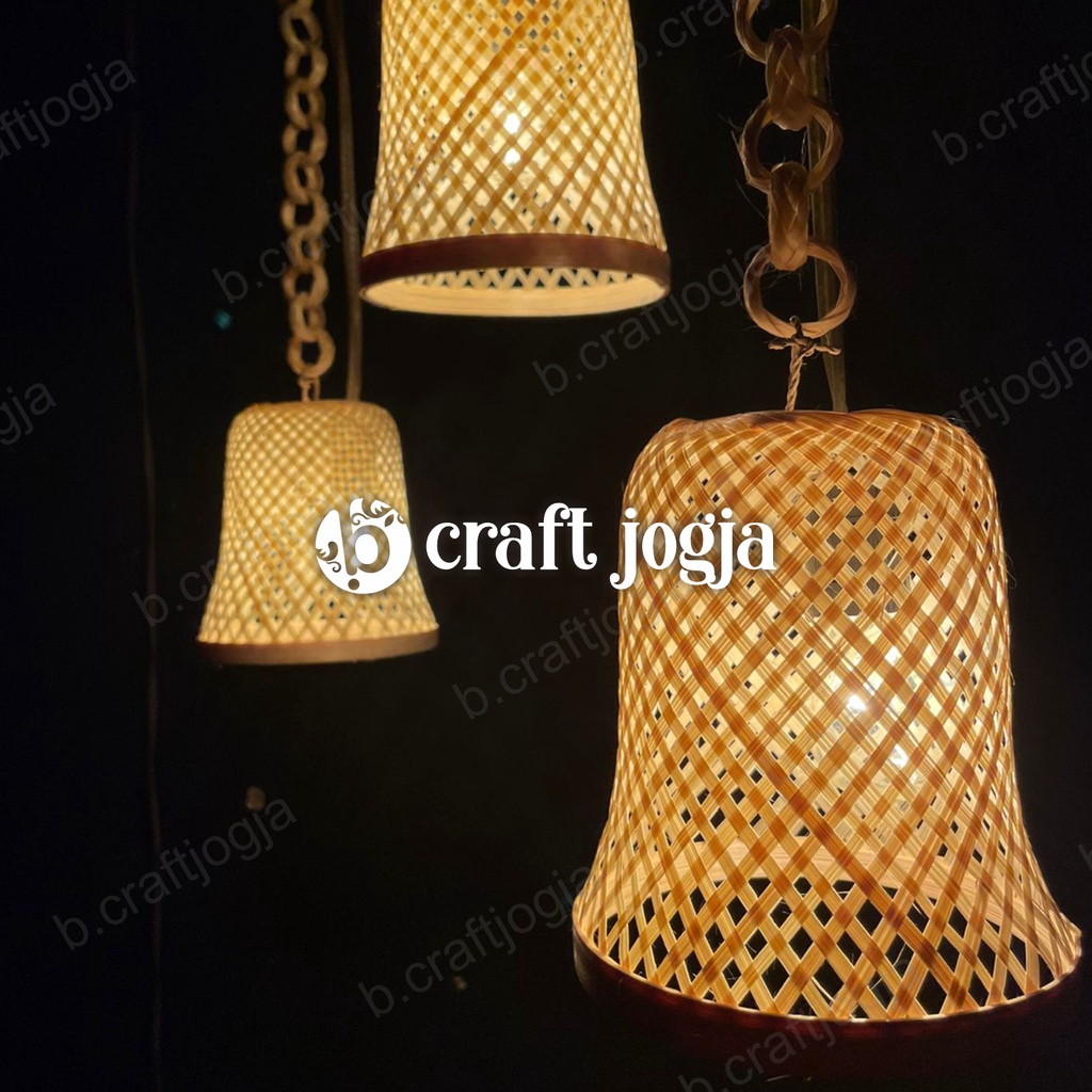 Jual Kap Lampu Gantung Lampu Cafe Bambu Model Lonceng Kerajinan Anyaman ...