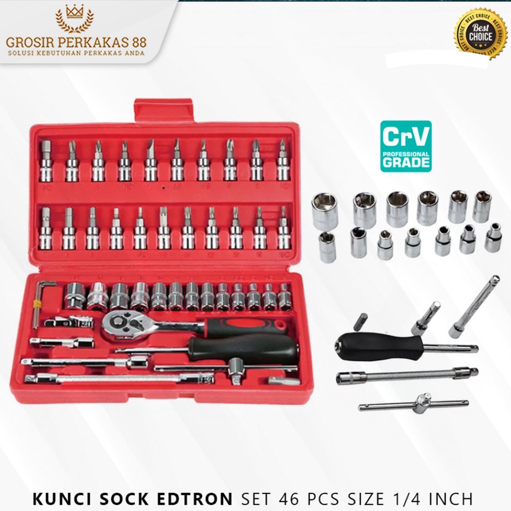 Jual Kunci Socket Tool Tools Set Obeng 46 Pcs Shock Sock Sok Ratchet ...