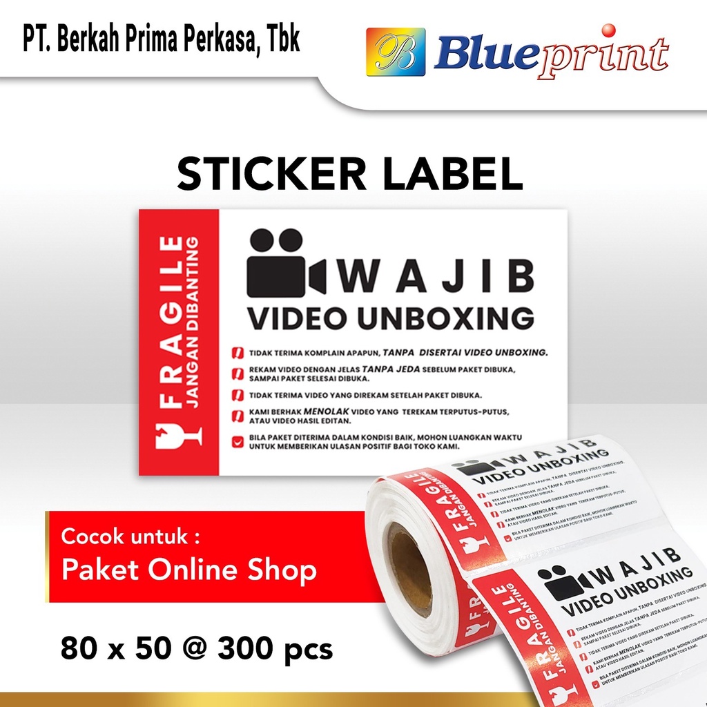 Jual Label Sticker Unboxing Fragile BLUEPRINT 80x50 mm isi 300 | Shopee ...