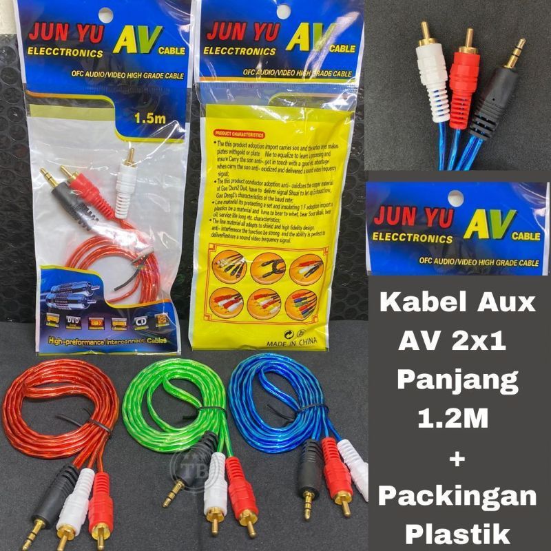 Jual KABEL AUDIO AUX 2 IN 1 JACK 3.5MM TO RCA AV, PANJANG 1,2METER ...