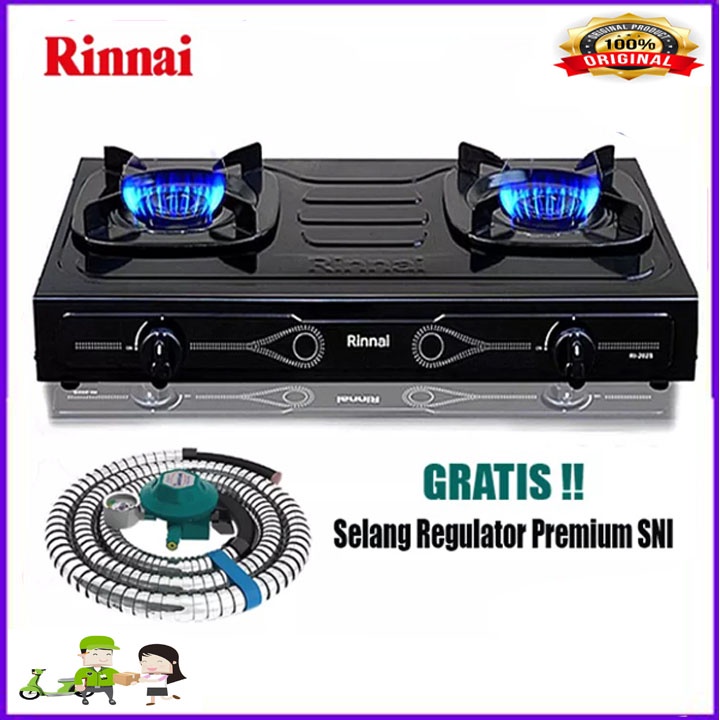 Jual PAKET Kompor Gas RINNAI RI-202S Kompor Gas 2 Tungku Teflon FREE ...