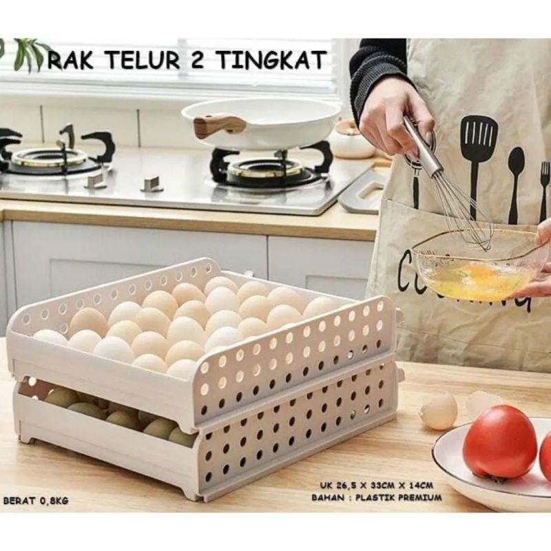 Jual Kotak telur 2 tingkat Rak telur 2 susun tempat penyimpanan telur ...