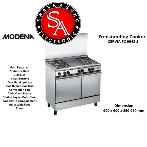 Jual Freestanding Cooker 4 Tungku Modena Type: FC9942S (Khusus Daerah ...