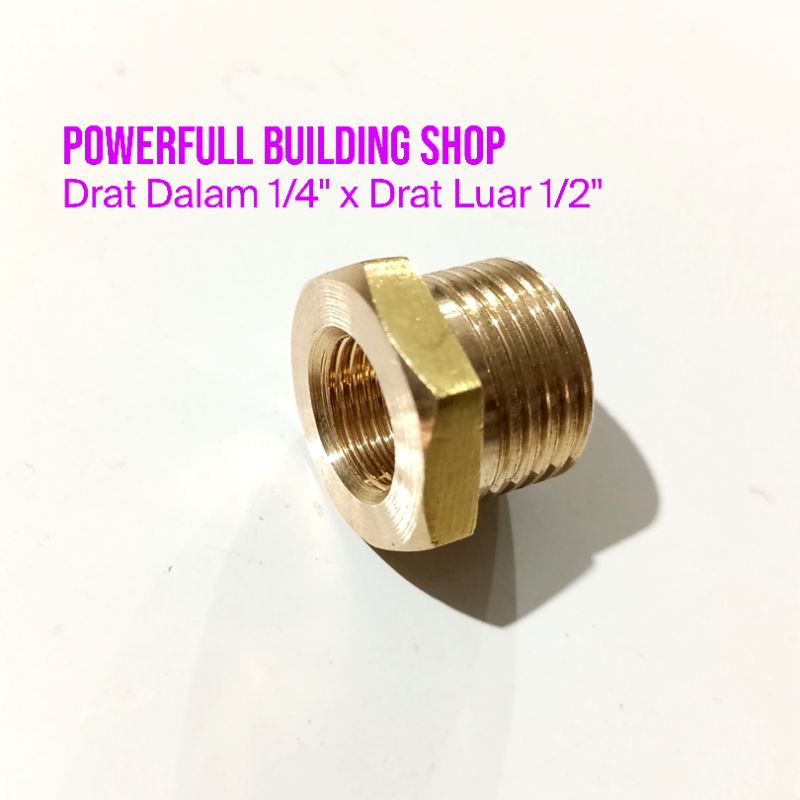 Jual Neple sok sambung Kuningan drat luar 1/2" inch x drat dalam 1/4" inch / Vlok Ring 1/2" x 1/ ...