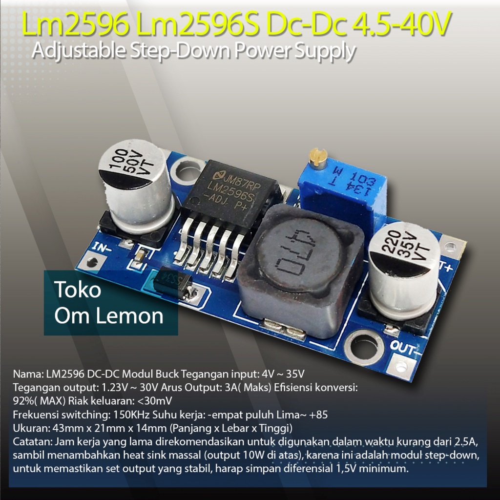 Jual LM2596 LM2596S DC-DC 3-40V ADJUSTABLE STEP DOWN POWER SUPPLY 3A / PENURUN TEGANGAN | Shopee ...