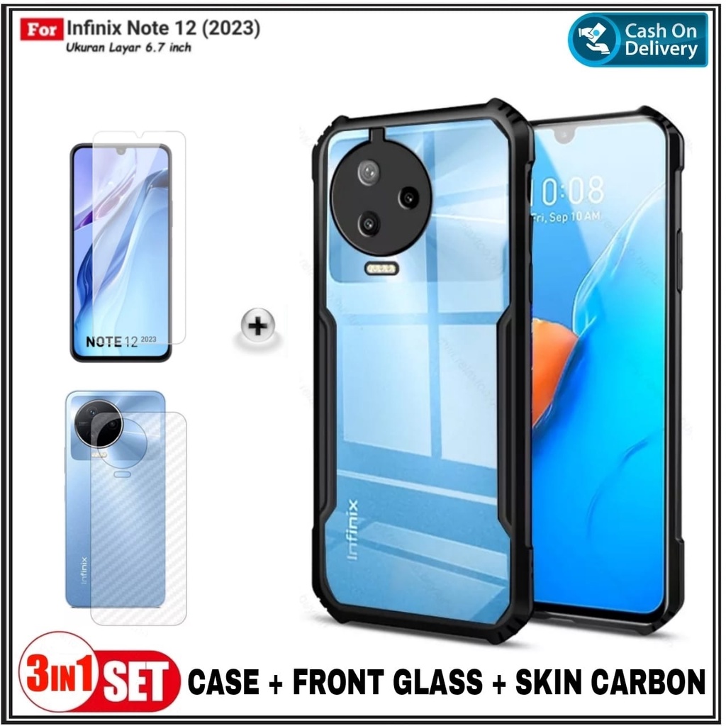Jual Paket 3IN1 Case Infinix Note 12 2023 Hard Fusion Transparan Casing | Shopee Indonesia